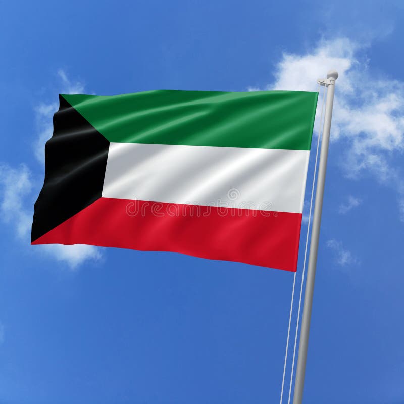 Kuwait Flag Fluttering in the Wind on Sky. Stock Photo - Image of ...