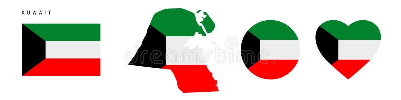 Kuwait Flag in Different Shapes Icon Set. Flat Vector Illustration ...