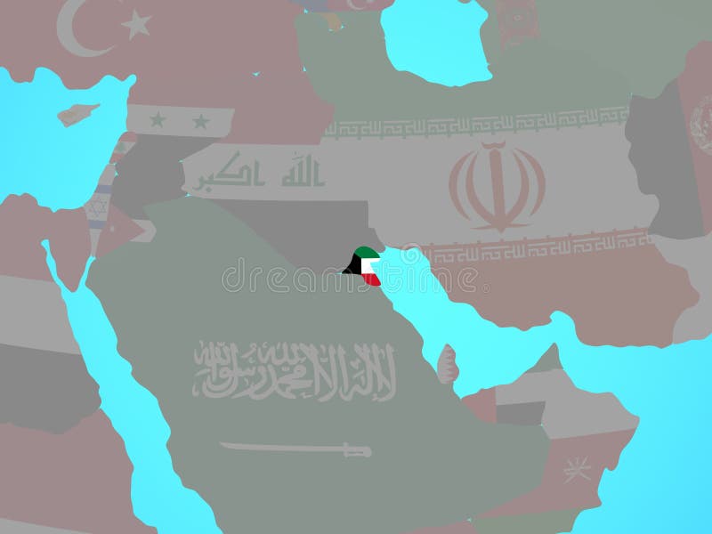 Kuwait with flag on map stock illustration. Illustration of globe ...