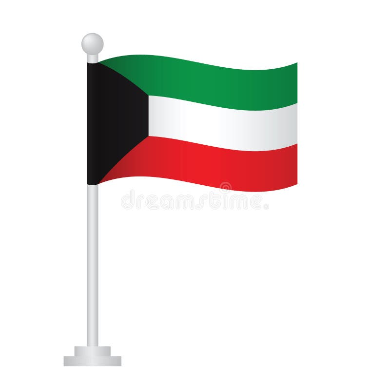 Kuwait Flag. National Flag of Kuwait on Pole Vector Stock Vector ...