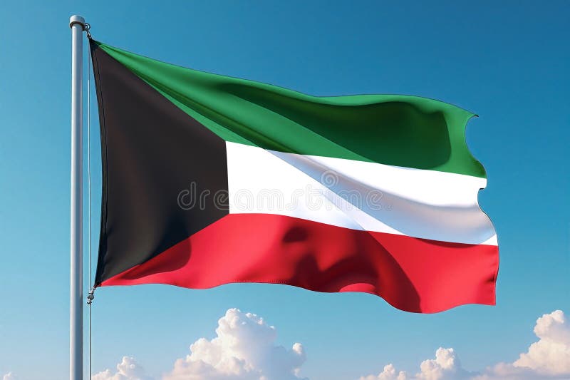 Kuwait Flag Waving Against Clear Blue Sky Stock Illustration ...