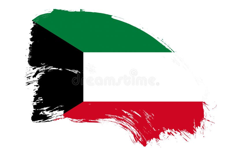 Kuwait Flag on White Background with Abstract Paint Brush Texture ...