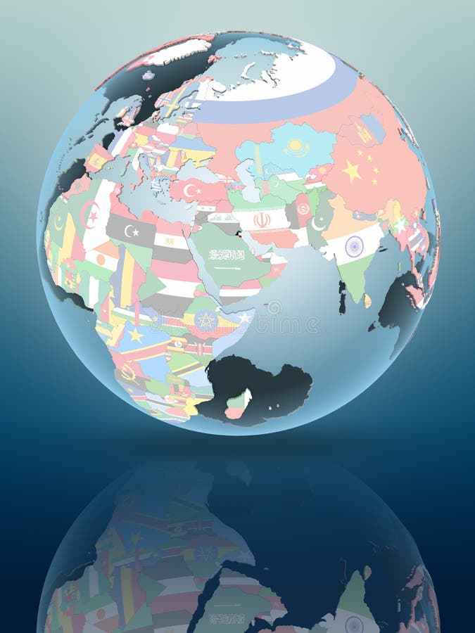 Kuwait on globe with flags stock illustration. Illustration of sphere ...