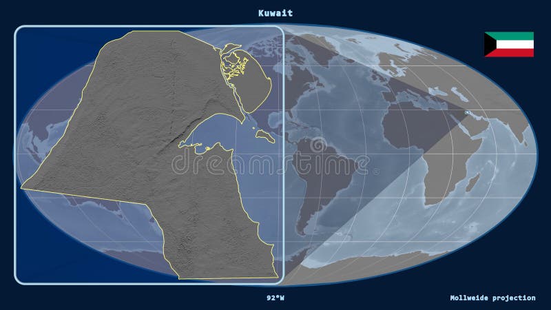 Kuwait - Grayscale. Mollweide, Left Stock Illustration - Illustration ...