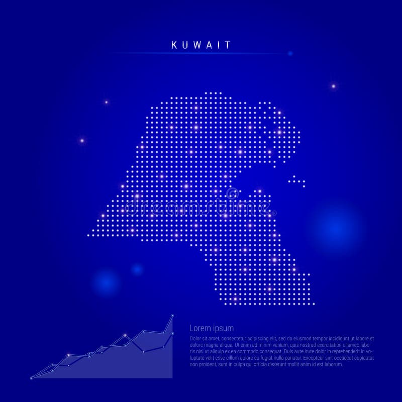 Kuwait Illuminated Map with Glowing Dots. Dark Blue Space Background ...