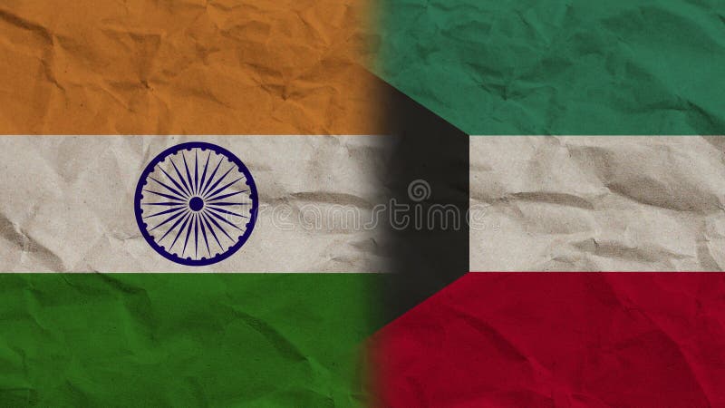 Kuwait and India Flags Together Paper Texture Illustration Stock ...