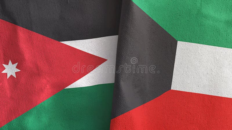 Kuwait and Jordan Two Flags Textile Cloth 3D Rendering Stock ...