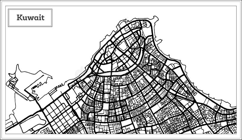 Kuwait Map in Black and White Color. Stock Vector - Illustration of ...