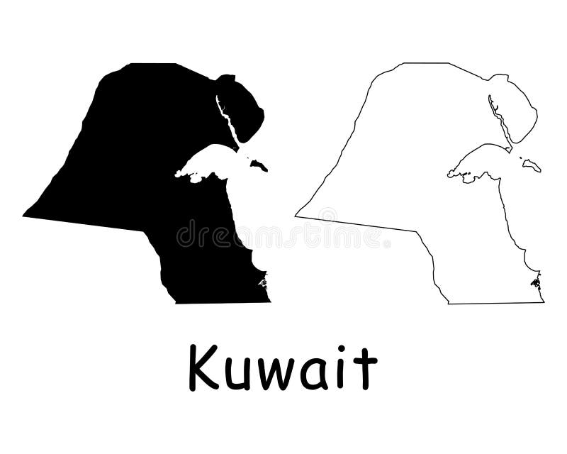 Kuwait Country Map. Black Silhouette and Outline Isolated on White ...