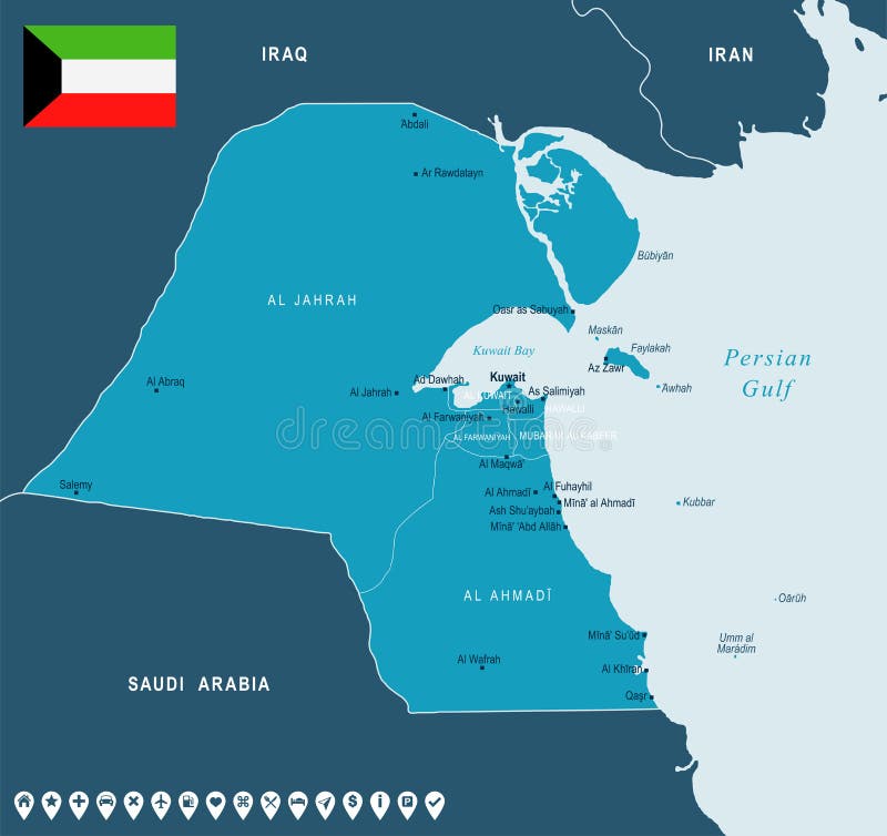 Kuwait - Map and Flag - Detailed Vector Illustration Stock Illustration ...