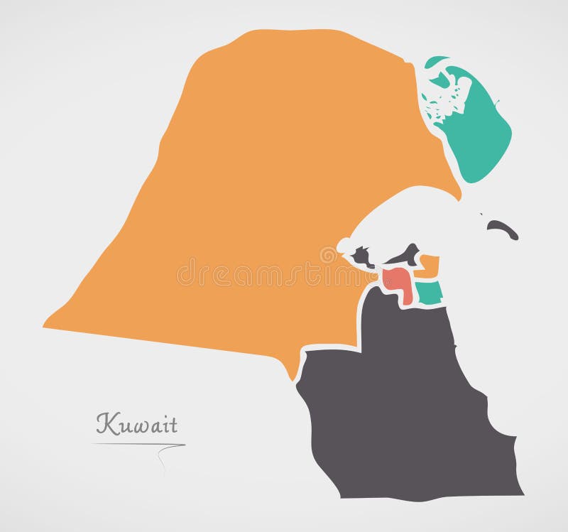 Kuwait Map with States and Modern Round Shapes Stock Vector ...