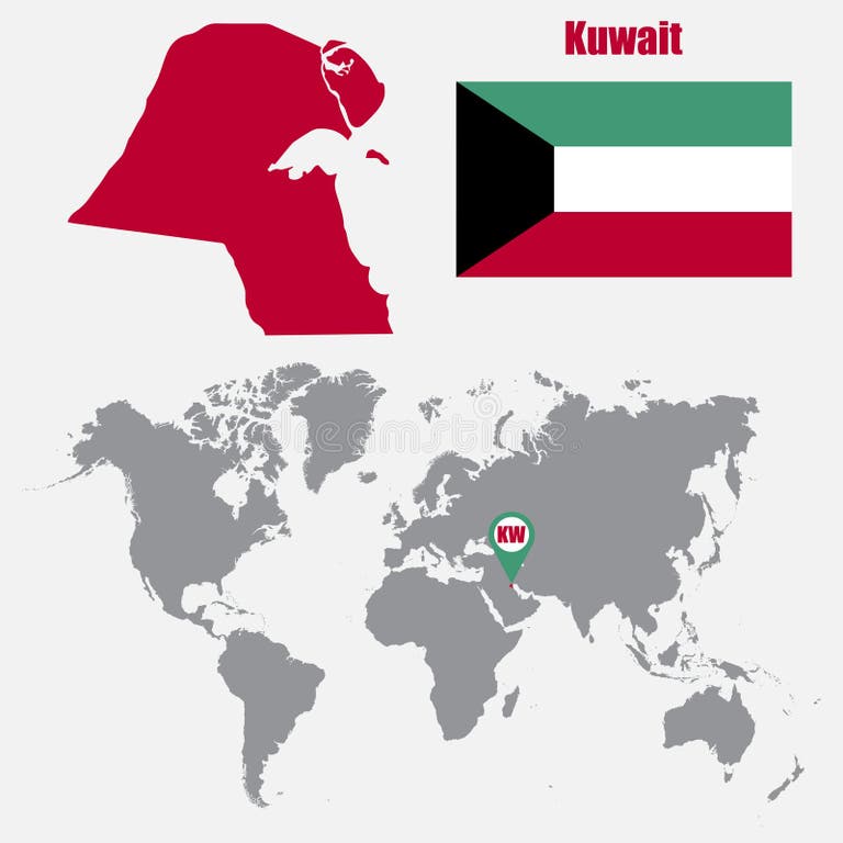 Kuwait Map on a World Map with Flag and Map Pointer. Vector ...