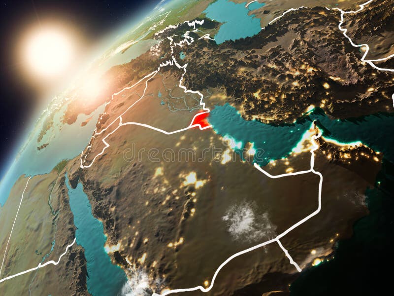Kuwait on Planet Earth in Sunset Stock Illustration - Illustration of ...