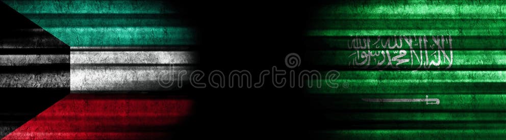Kuwait and Saudi Arabia Flags on Black Stock Illustration ...