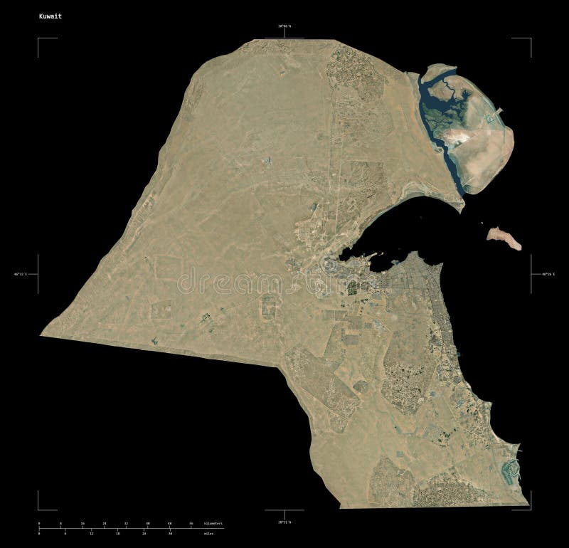 Kuwait Shape on Black. High-res Satellite Stock Illustration ...