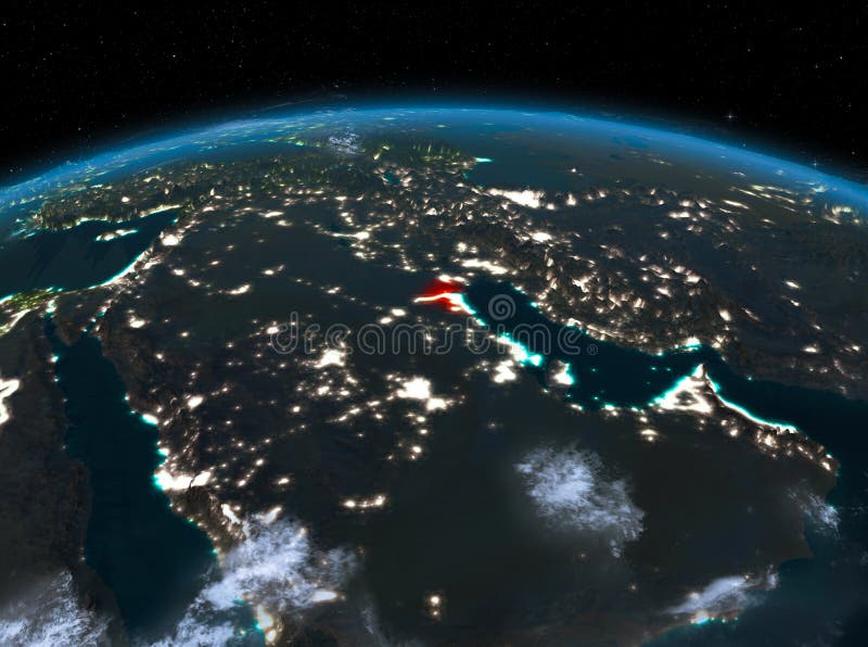 Kuwait from space at night stock illustration. Illustration of ...