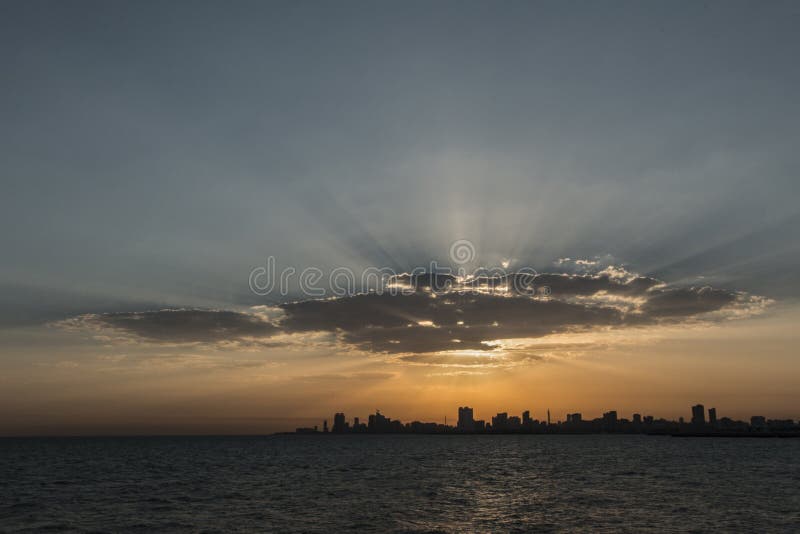 Kuwait Sunrise with Cloud and Sun Rays Stock Image - Image of kuwait ...