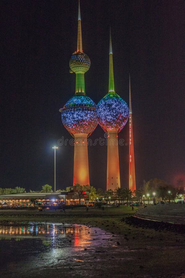Kuwait Towers stock image. Image of night, outdoors - 187528069