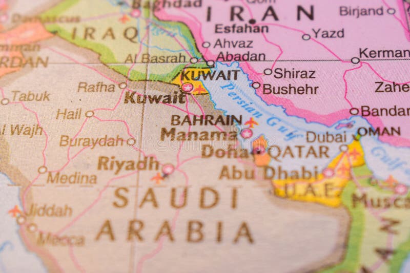 Kuwait on the World Map Colorful Geo Political Map Stock Photo - Image ...