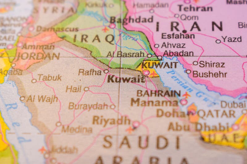 Kuwait on the World Map Colorful Geo Political Map Stock Image - Image ...