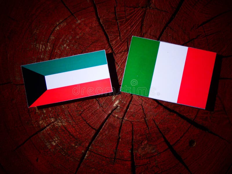 Kuwaiti Flag with Italian Flag on a Tree Stump Isolated Stock ...