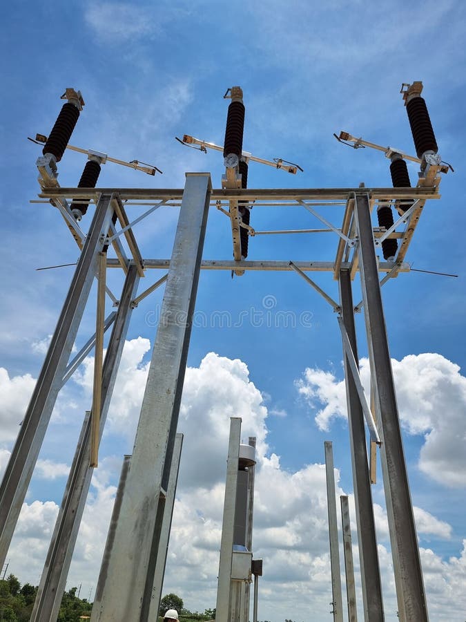 Vertical Shot of the Structure Installation of Disconnecting Switch in ...