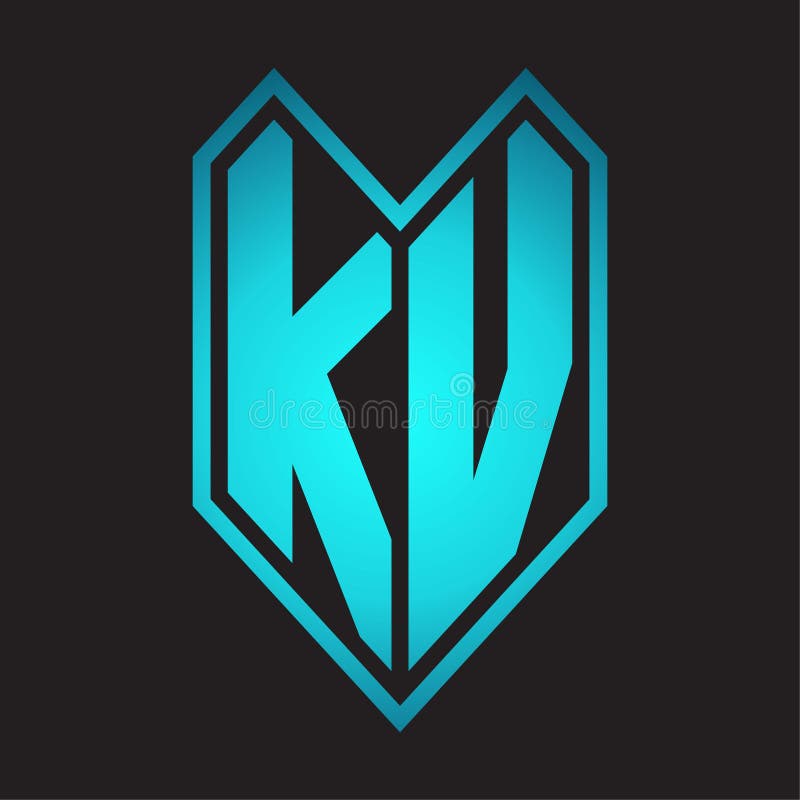 KV Logo Monogram with Emblem Line Style Isolated on Blue Gradient ...