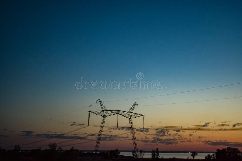 750 KV Power Lines at Sunset Stock Image - Image of pole, lines: 122741123