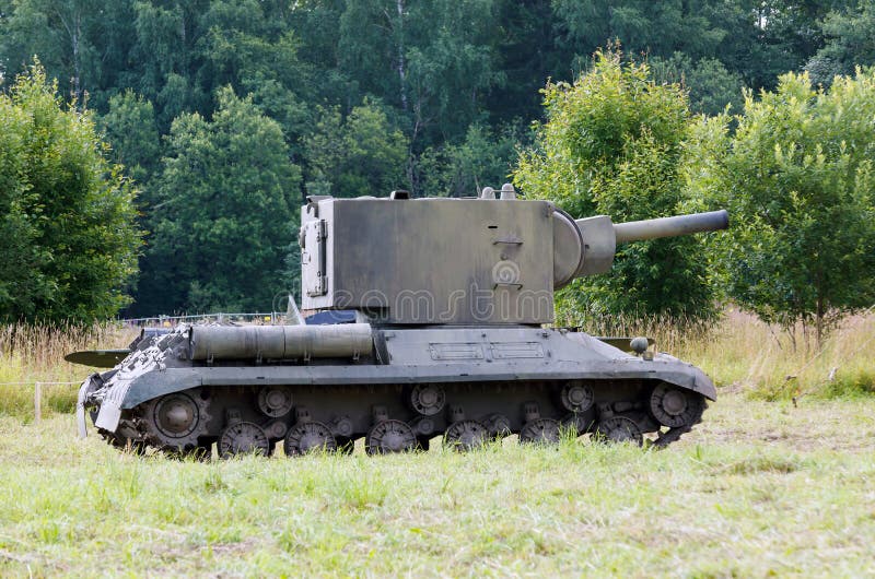 Kv-2 tank on the field stock image. Image of activity - 34479375