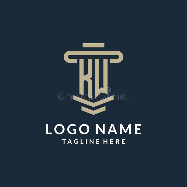 KW Initial Logo Monogram with Simple Luxury Pillar Line Vector Design ...