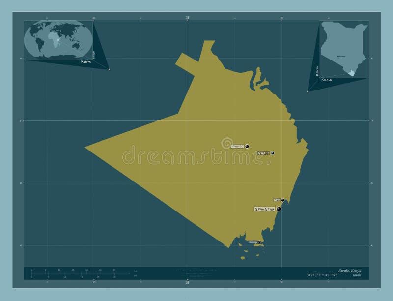 Kwale, Kenya. Solid. Labelled Points of Cities Stock Illustration ...