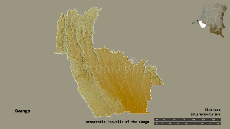 Kwango, Province of Democratic Republic of the Congo, Zoomed. Relief ...