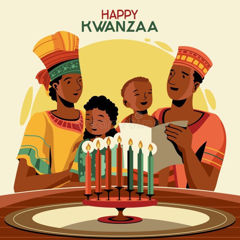 Kwanzaa Holiday Concept with Decorate Seven Candles and Family ...
