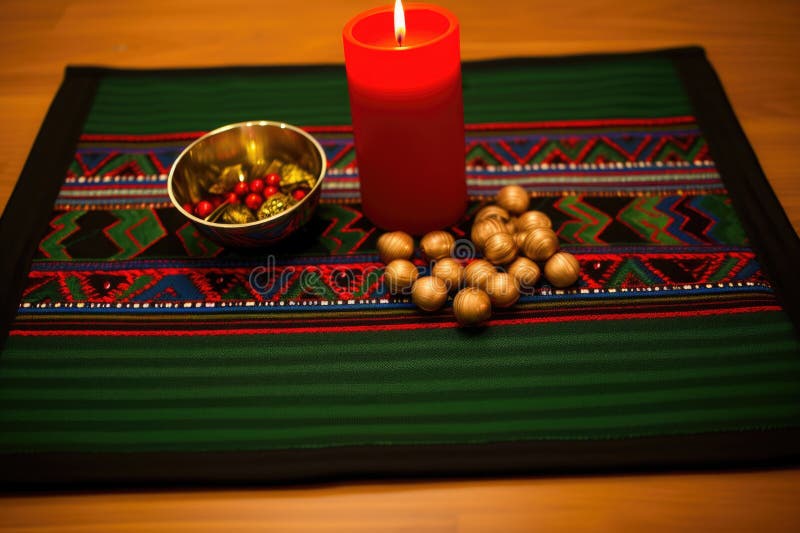 Kwanzaa Mat with a Unity Cup and Candles Atop Stock Image - Image of ...