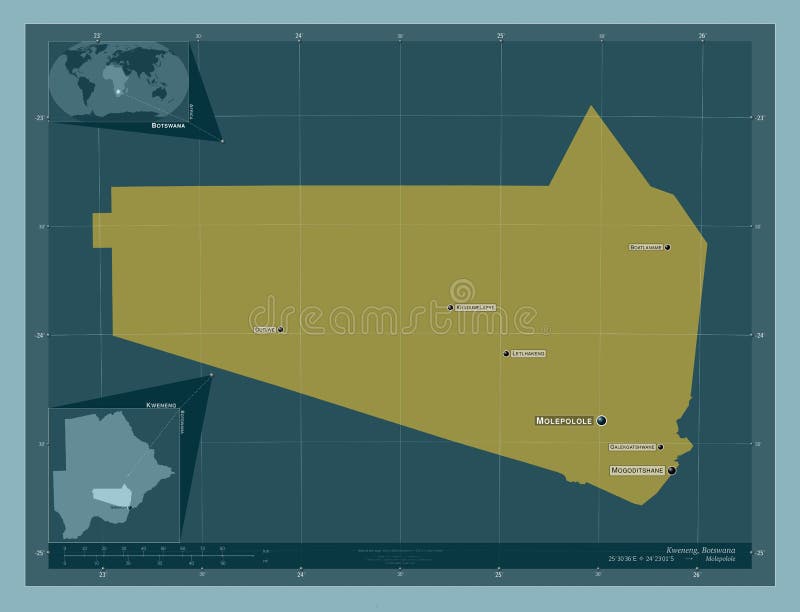 Kweneng, Botswana. Solid. Labelled Points of Cities Stock Illustration ...