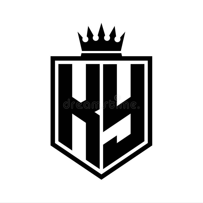 KY Logo Monogram Bold Shield Geometric Shape with Crown Outline Black ...