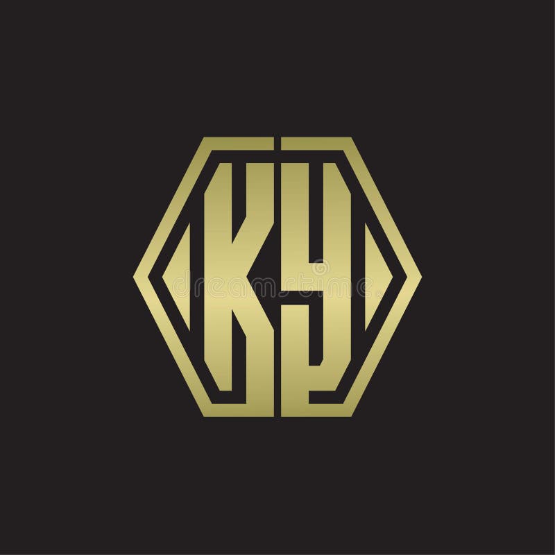 KY Logo Monogram with Hexagon Line Rounded Design Template with Gold ...