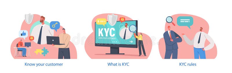 Kyc Themed Isolated Elements with Characters Perform Know Your Customer ...