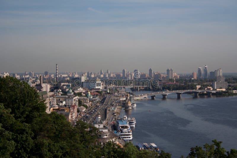 Kyiv City River Port Panorama Stock Photo - Image of dnieper, boat ...