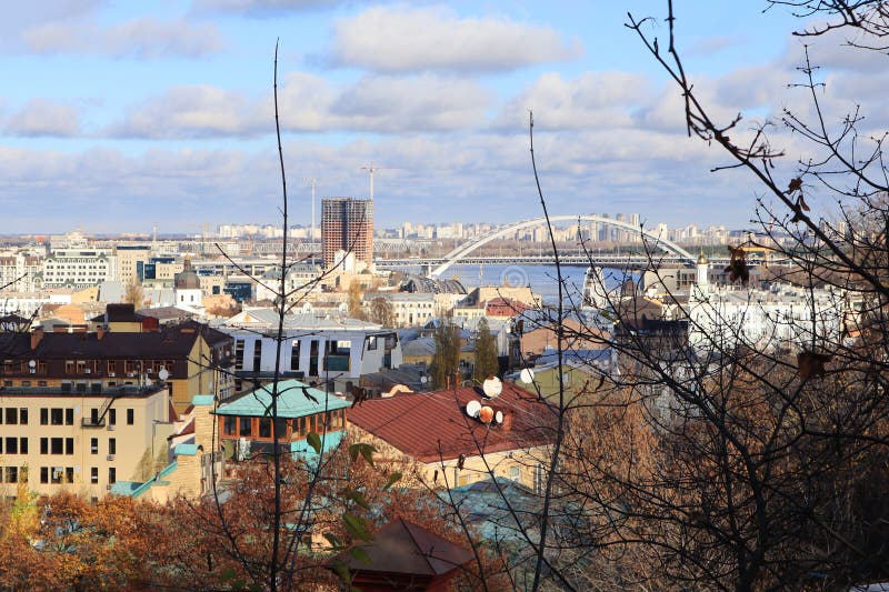 Kyiv Cityscape Panorama from Podil, Ukraine Stock Image - Image of kiev ...