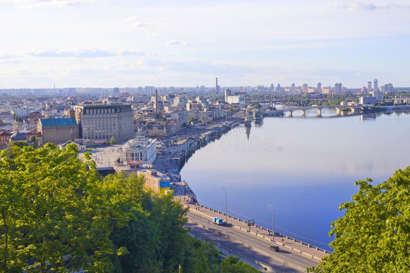 Kyiv Cityscape Panorama from Podil, Ukraine Stock Image - Image of ...
