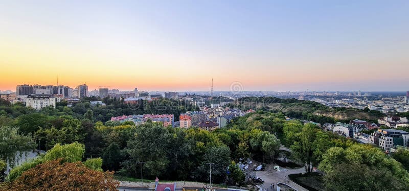Kyiv Sunset Panorama, from Podil Stock Photo - Image of landmark, city ...