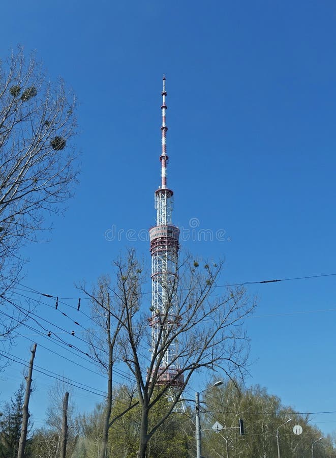 Kyiv TV Tower Against the Blue Sky. Stock Image - Image of mobile ...