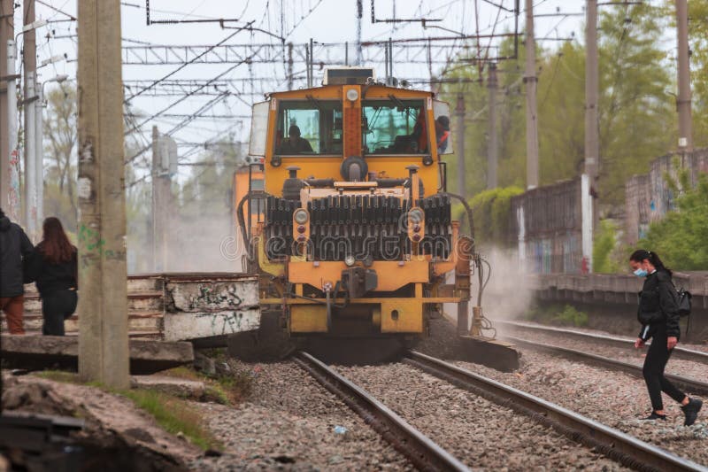 Technical Railway Train for the Repair of the Railway Line. Editorial ...