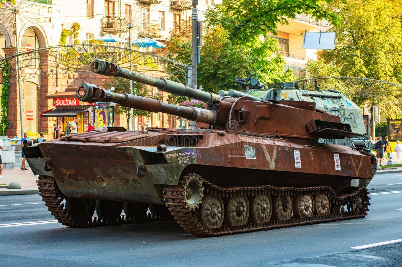 Kyiv, Ukraine - August 21,2023:Burnt Russian Tracked Vehicles are on ...