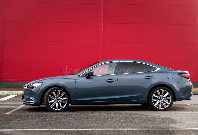 Kyiv, Ukraine - December 24, 2022: Blue Mazda 6 Side View in Front of ...