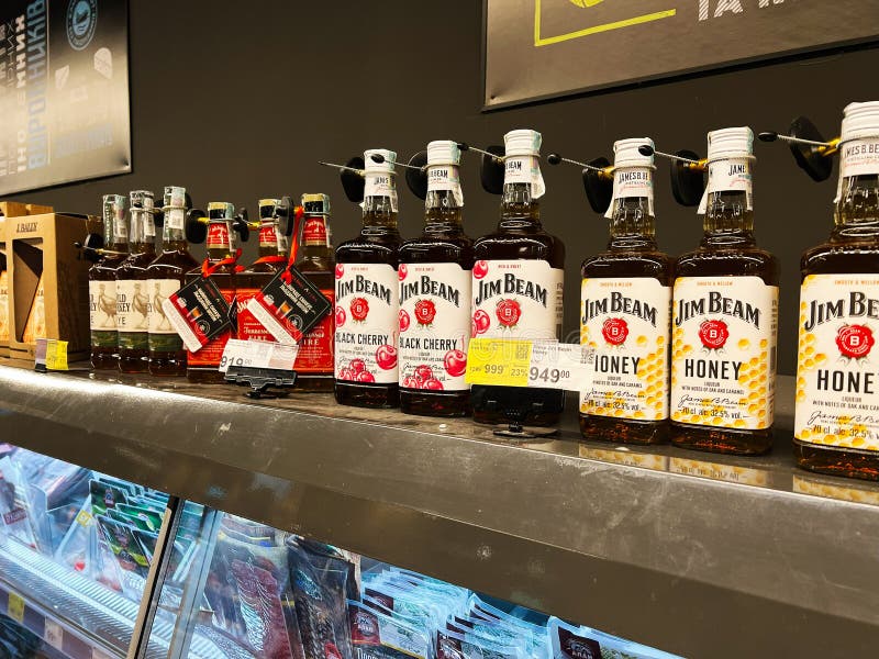 Kyiv, Ukraine - February 04, 2025: an Array of Alcoholic Drinks Bottles ...