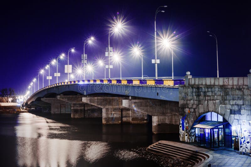 Kyiv, Ukraine the Harbour Bridge at Night. Stock Image - Image of river ...