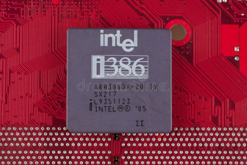 KYIV, UKRAINE - July 28, 2018. Intel 386 Processor on Circuit Board ...