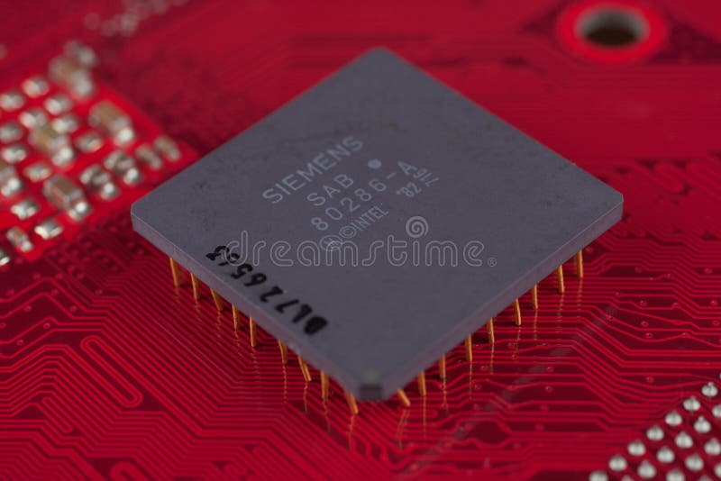 KYIV, UKRAINE - July 28, 2018. Siemens 286 Processor on Circuit Board ...
